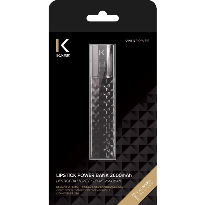Lipstick Batterie Externe 2600 mAh, Noir | The Kase